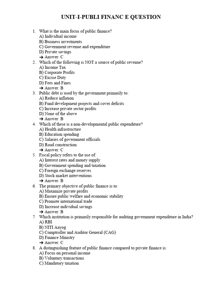 Public Finance Concepts and Questions | PDF | Fiscal Policy | Balanced ...