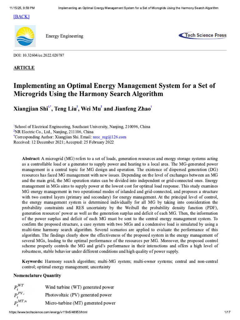 (2022) Implementing An Optimal Energy Management System For A Set of ...
