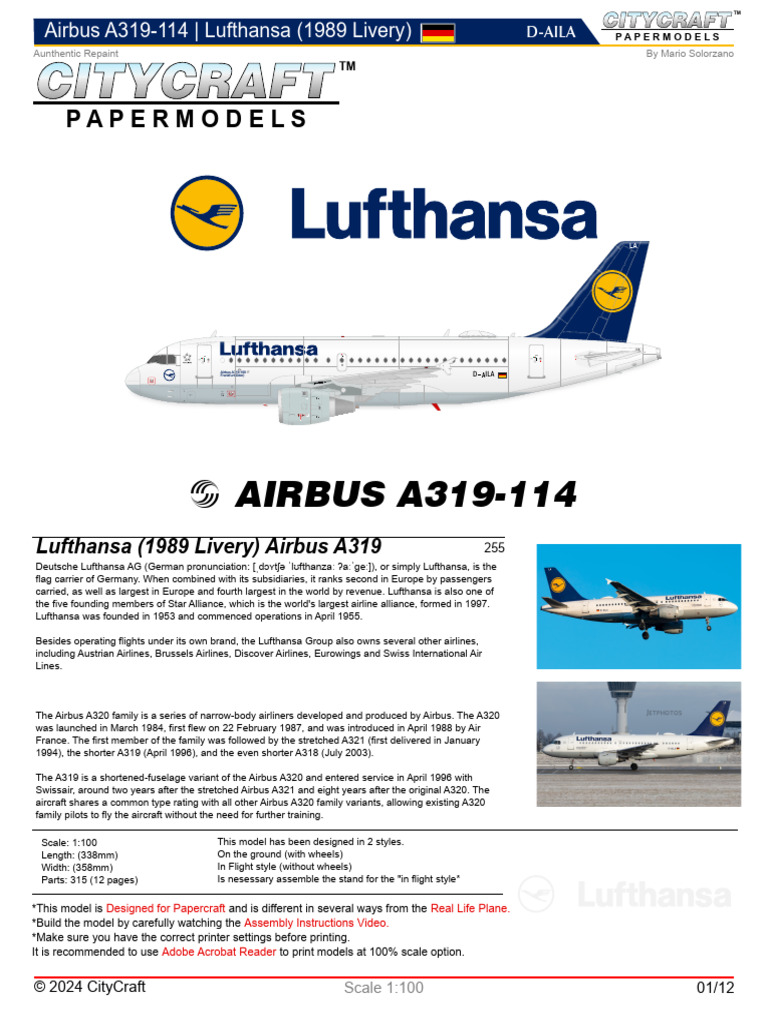 Airbus A319-114 Papercraft Model Guide | PDF | Civil Aircraft | Jet ...