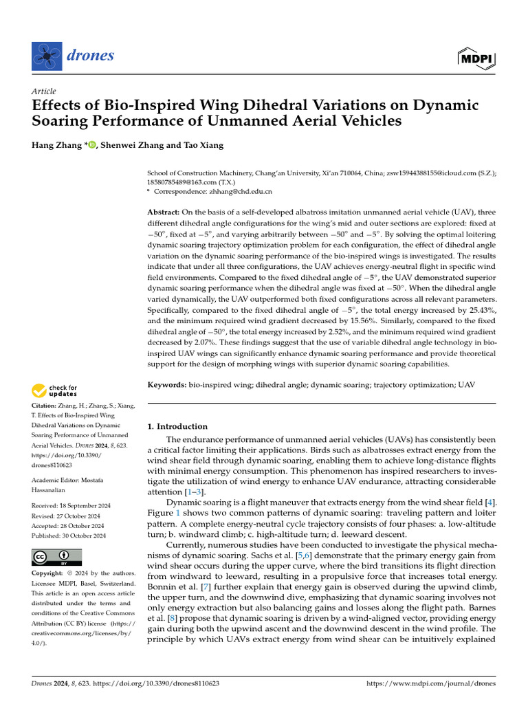 Bio-Inspired Wing Dihedral Effects on UAV Soaring | PDF | Unmanned ...
