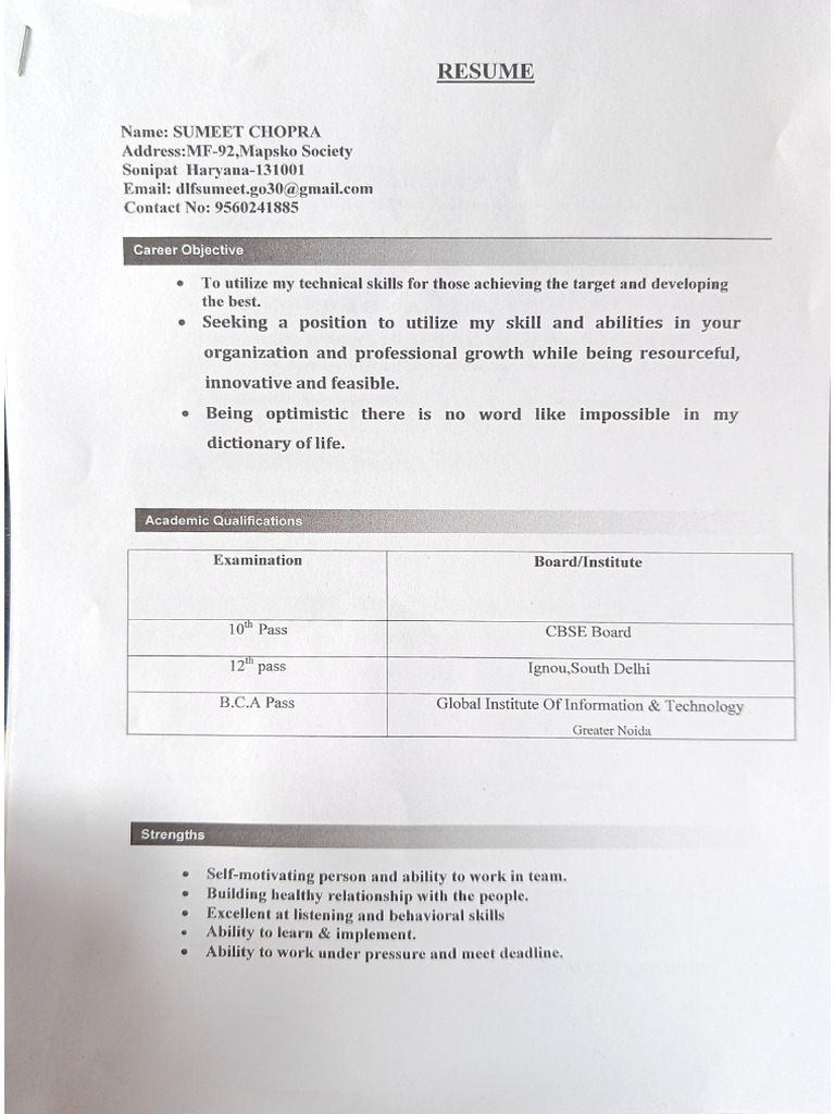 RESUME - Sumeet Kumar | PDF
