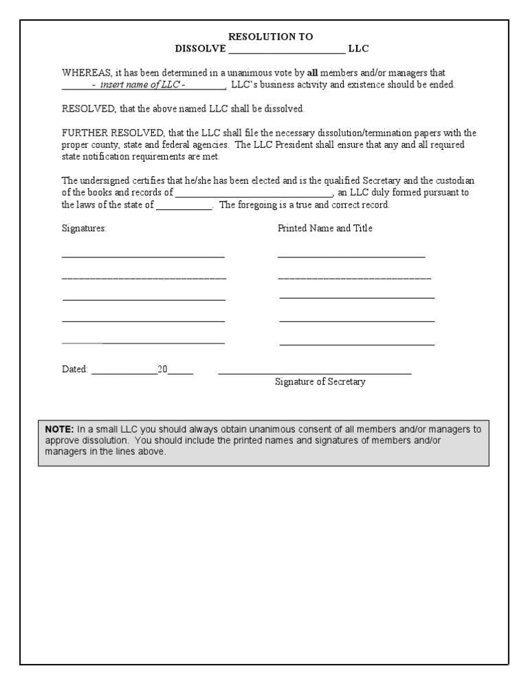 LLC Dissolution Resolution Template | PDF