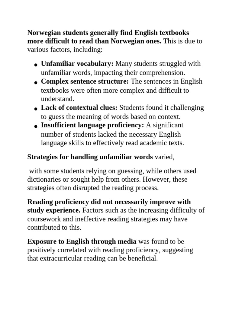 Norwegian Students Generally Find English Textbooks More Difficult To ...