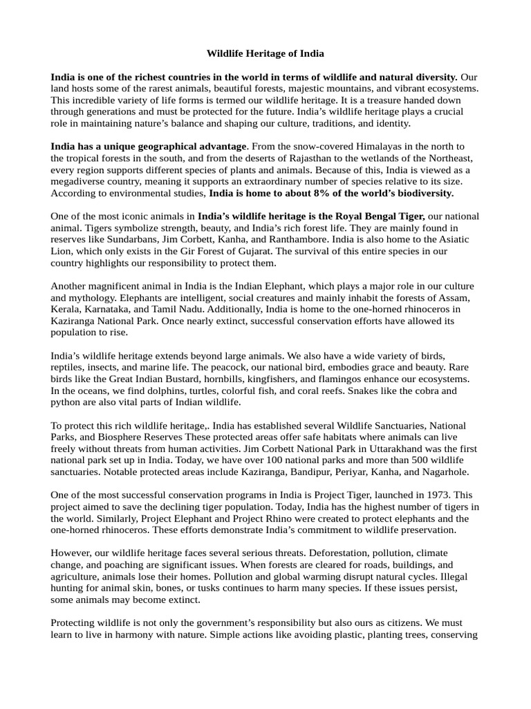Wildlife Heritage Essay | PDF | Wildlife | Ecology