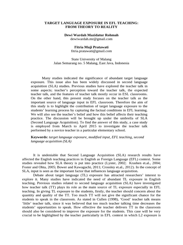 Target Language Exposure in EFL Teaching | PDF | Second Language ...