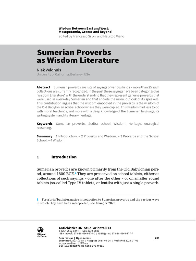 Sumerian Proverbs As Wisdom Literature | PDF | Archaeology Of Iraq ...