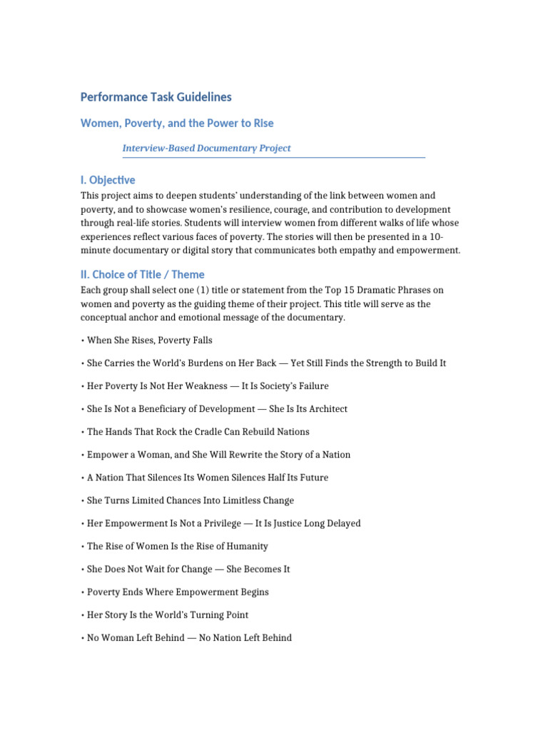 Women Poverty Documentary Guidelines | PDF | Human Communication