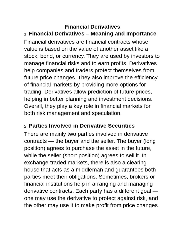 Financial Derivatives Notes | PDF | Derivative (Finance) | Futures Contract
