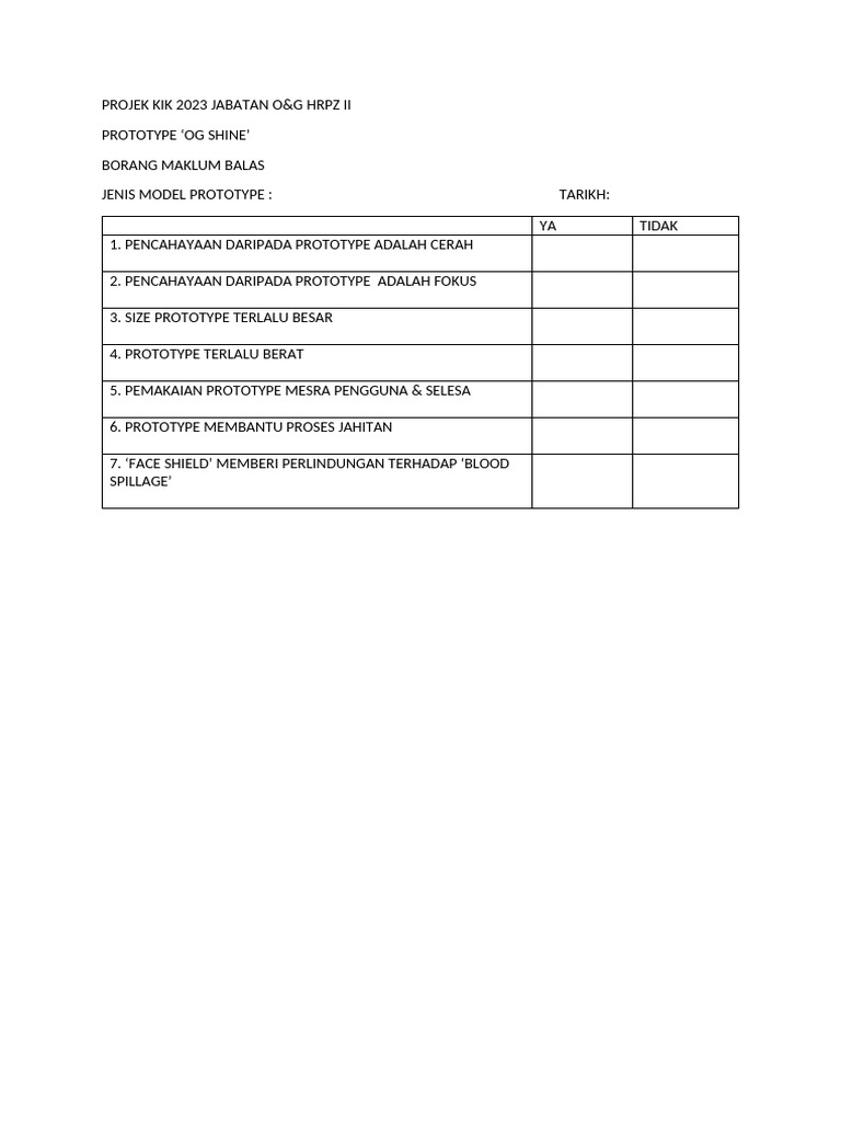 Borang Maklum Balas Og Shine | PDF