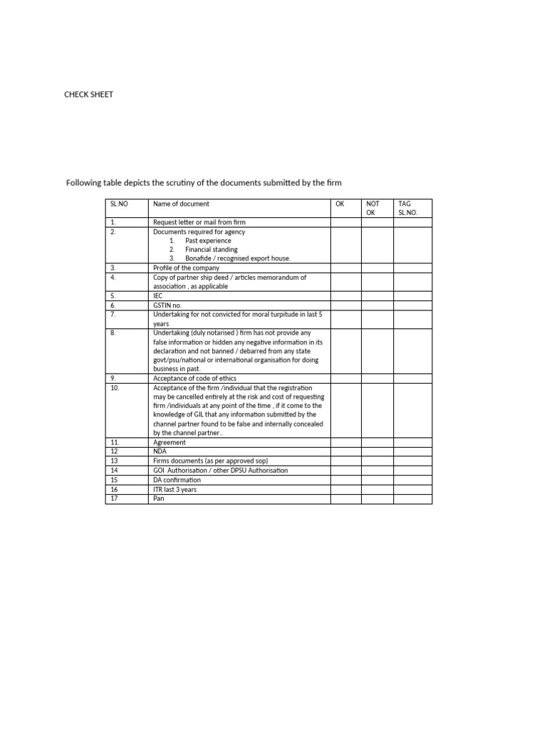 Document Submission Checklist for Firms | PDF