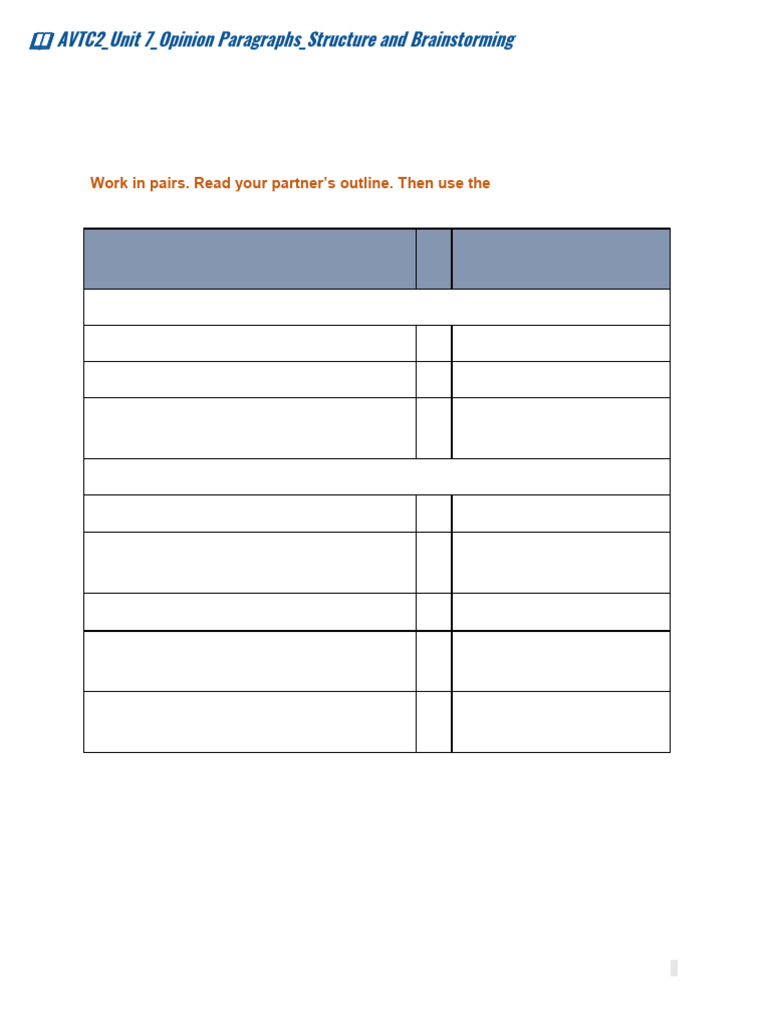 Unit 7 - Opinion Paragraphs - Structure and Brainstorming - After Class ...