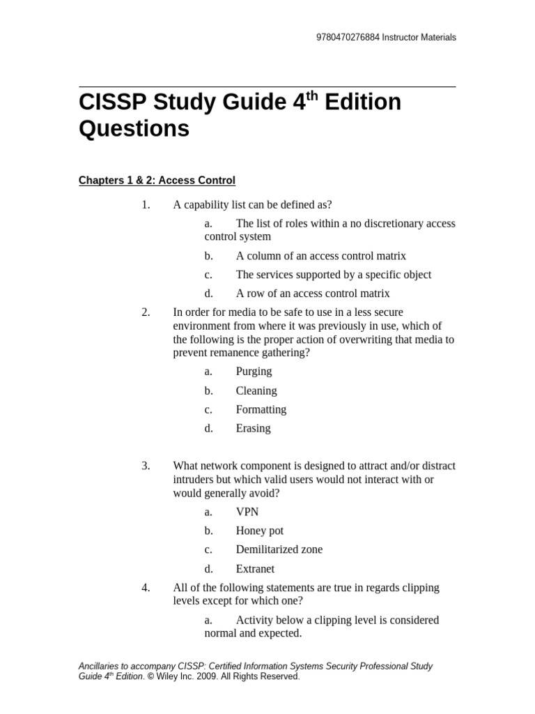 CISSP Study Guide: Access Control & Security | PDF | Denial Of Service ...