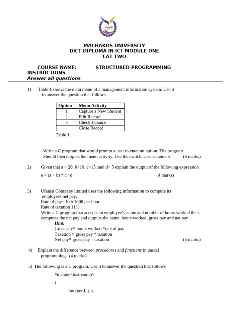 STRUCTURED Programming Exa | PDF | Software | Computer Engineering