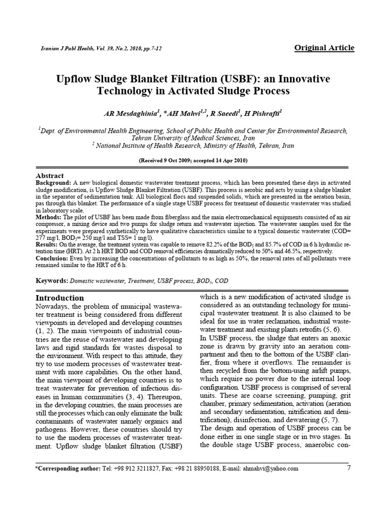Upflow Sludge Blanket Filtration USBF An Innovativ | PDF | Sewage ...
