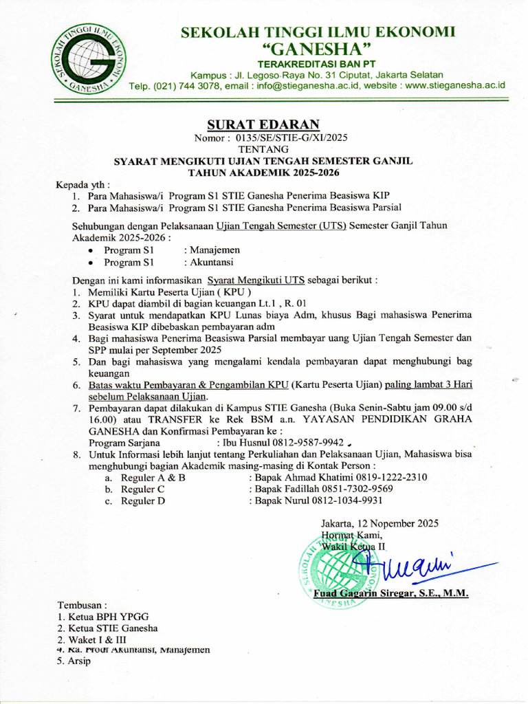 Surat Edaran UTS | PDF