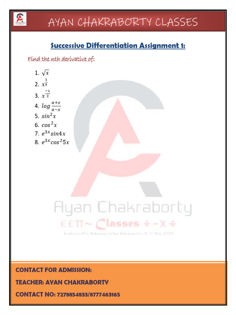 Successive Differentiation Assignment 1 | PDF