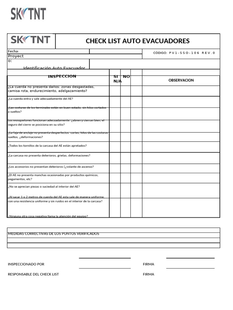 Checklist de Inspección de Auto Evacuadores | PDF