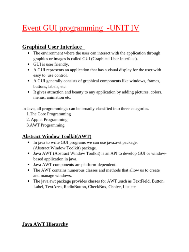 UNIT IV | PDF | Window (Computing) | Graphical User Interfaces