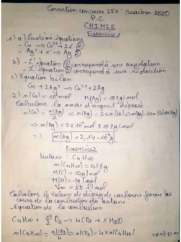 Corrigé concours LEX PC 2020 | PDF