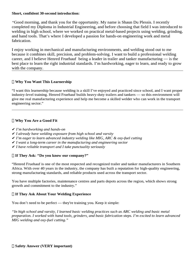 Short Interview | PDF | Welding | Construction