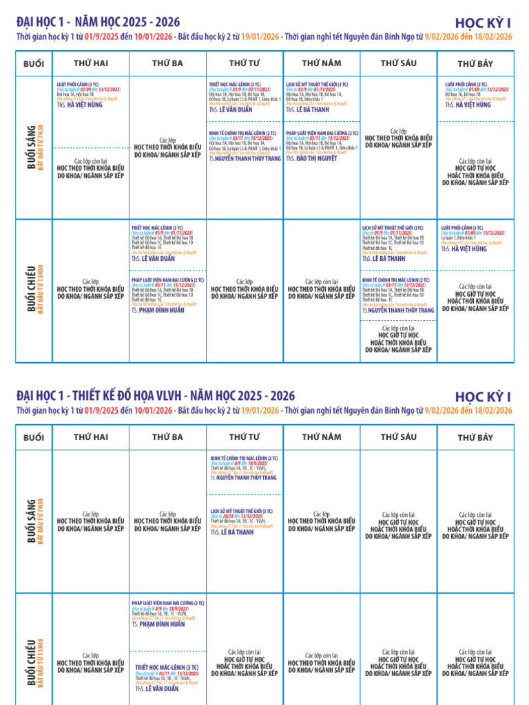 Thoi Khoa Bieu HK1 Nam Hoc 2025-2026 Cac Khoa Final 14-8-2025-3 | PDF