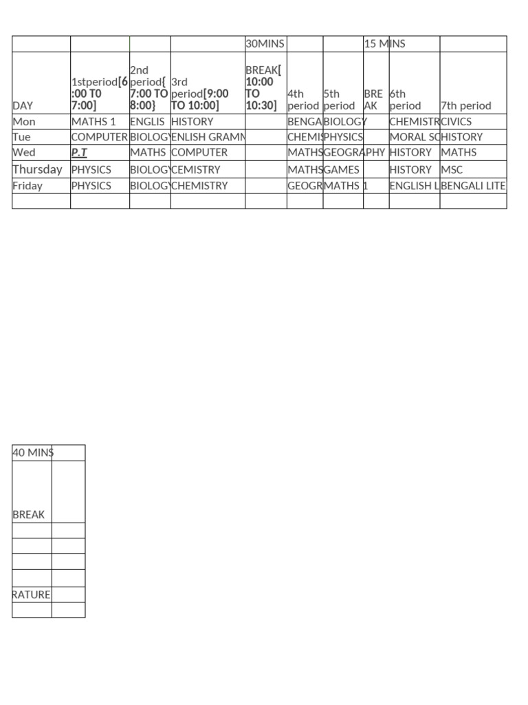 Weekly Class Schedule and Multiplication Tables | PDF