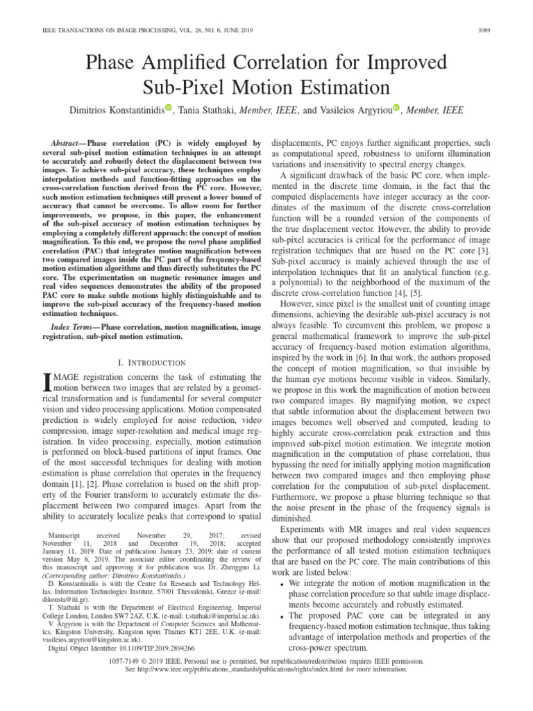 Phase Amplified Correlation For Improved Sub-Pixel Motion Estimation | PDF | Spectral Density ...