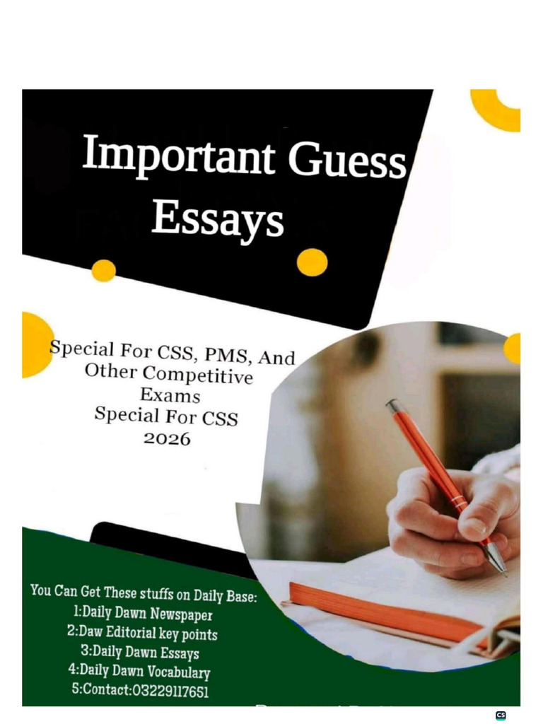 Important Guess Essays For CSS, PMS and Other Competitive Exams | PDF