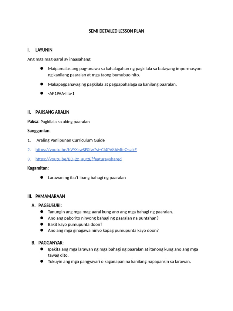 Semi Detailed Lesson Plan - Ss1docx | PDF