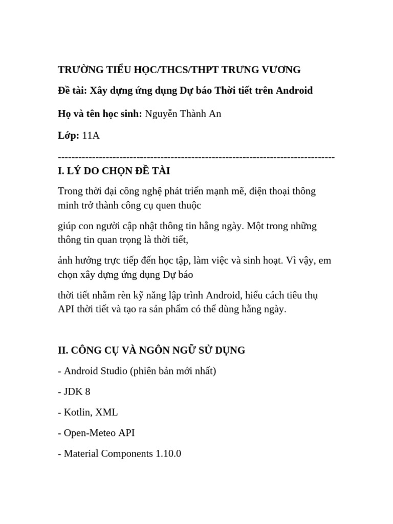 Bao Cao Ung Dung Thoi Tiet | PDF