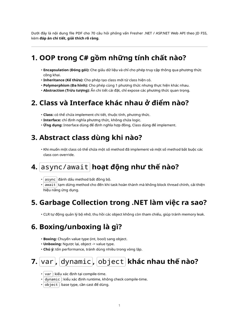 Fresher Dotnet Interview | PDF