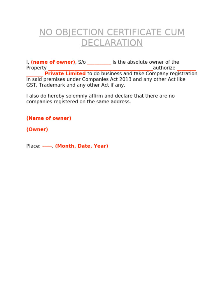 No Objection Certificate Template | PDF