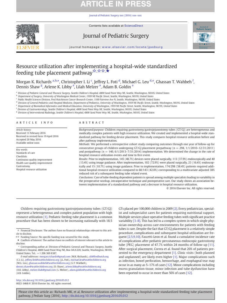 j.jpedsurg.2016.05.012 | PDF | Surgery | Cohort Study