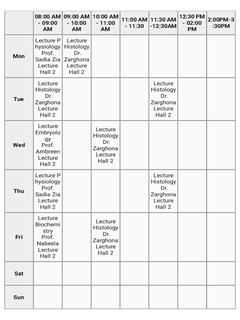 Weekly Lecture Schedule for Hall 2 | PDF