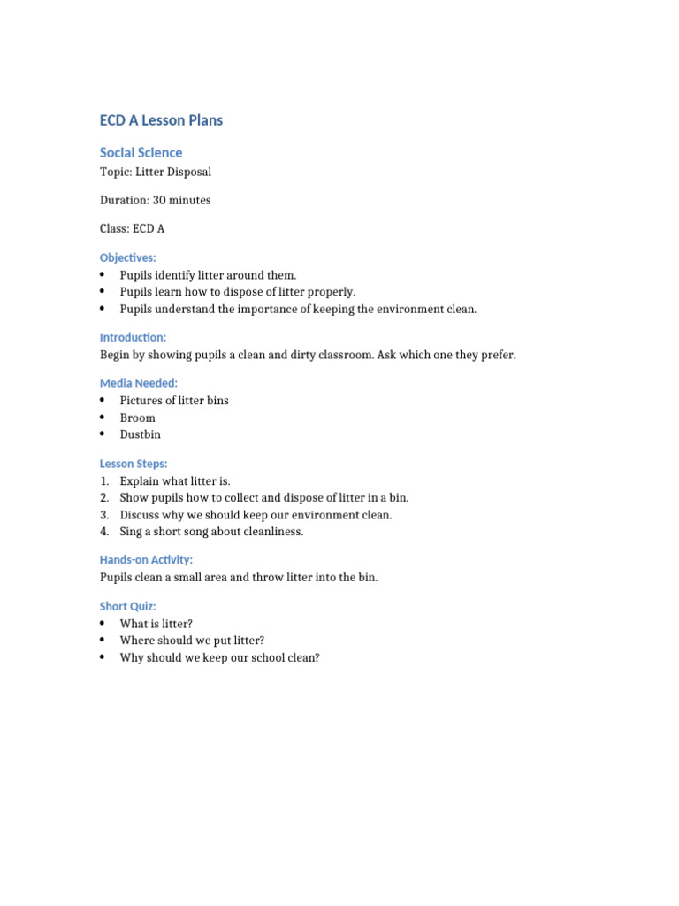 ECD a Lesson Plans | PDF | First Aid | Basket Weaving