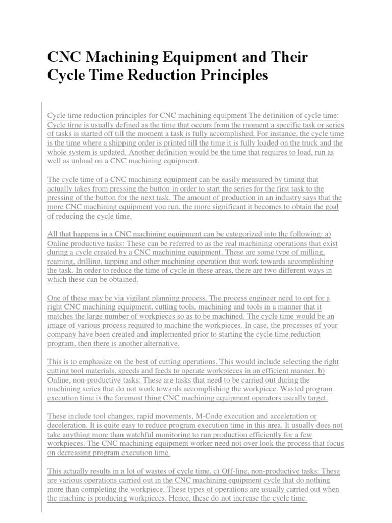 Cycle Time Reduction Principles | PDF | Machining | Numerical Control