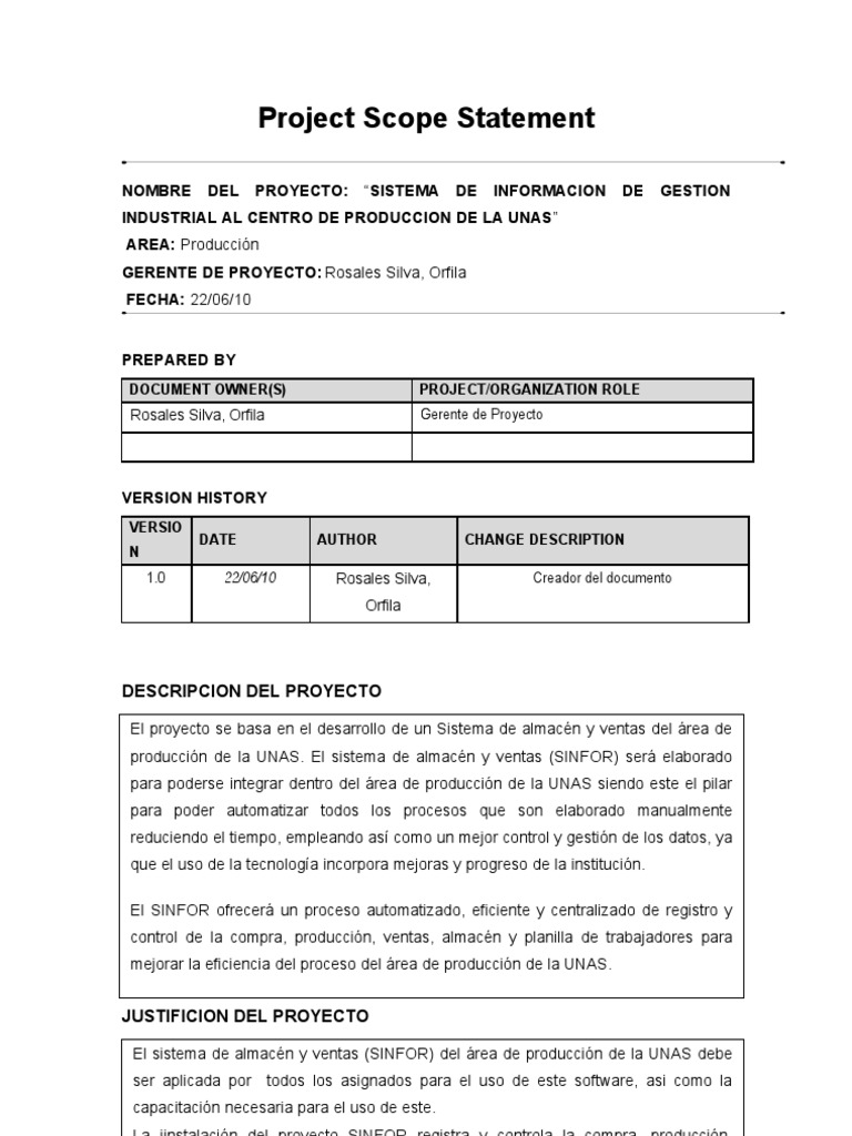 5.blank Project Scope Statement | PDF | Software | Presupuesto