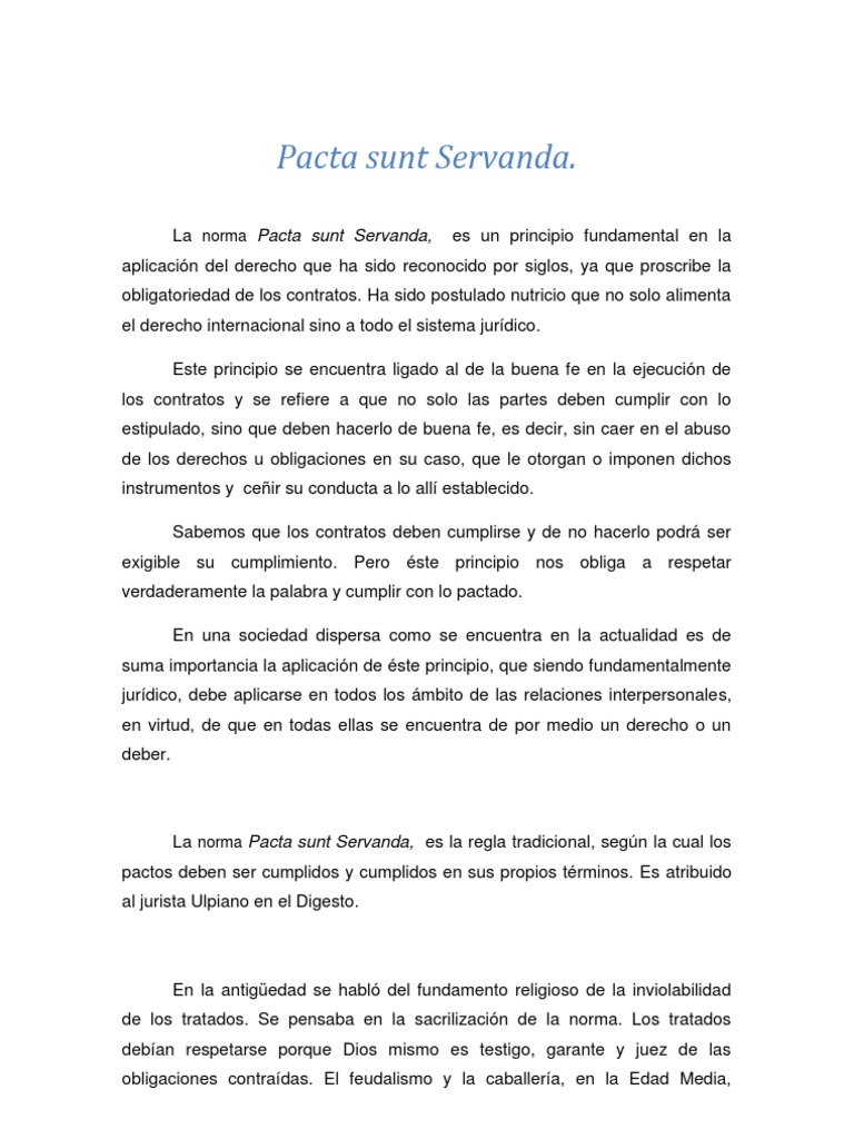 Pacta Sunt Servanda: Principio Fundamental | PDF | Tratado | Ley ...