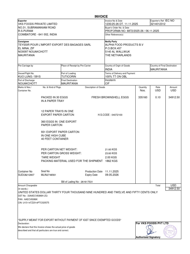 1235 - Alpha - Tut-Nouakchott - Invoice and Packing List - Aq | PDF ...