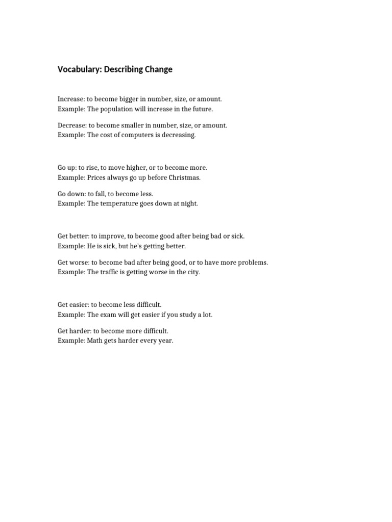 Vocabulary Describing Change UNIT 1 Lesson 1.3 | PDF