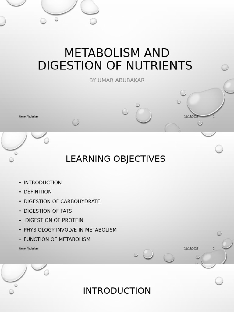 Digestion of Nutrients and Metabolism | PDF | Digestion | Metabolism