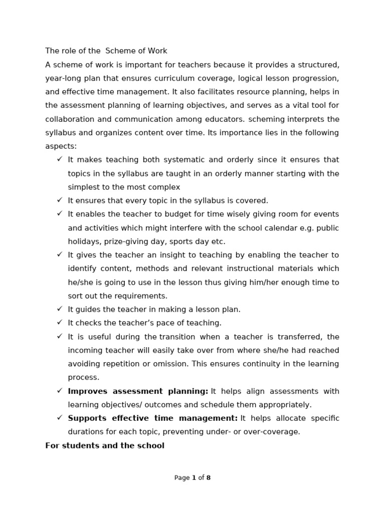 The Role of Scheme of Work and Lesson Plan | PDF | Lesson Plan ...