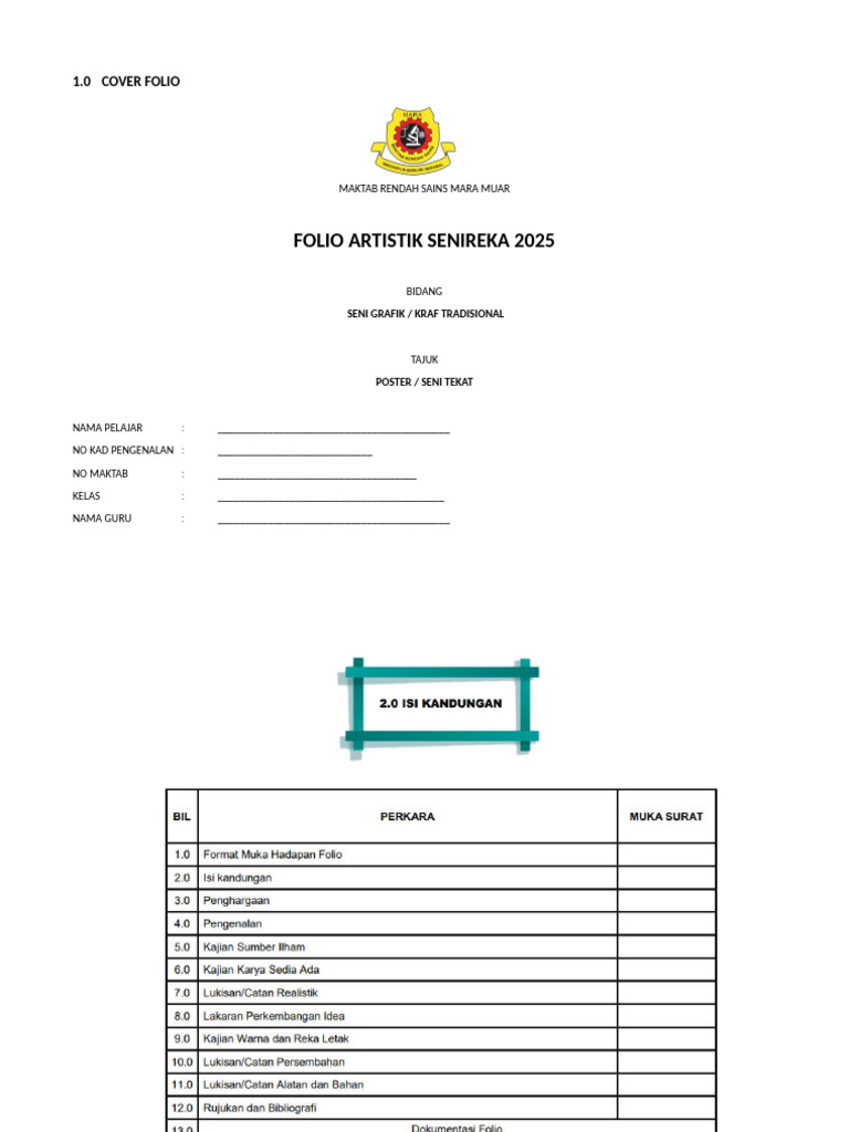 Kerja Kursus Seni Reka t4 2025 (1) | PDF