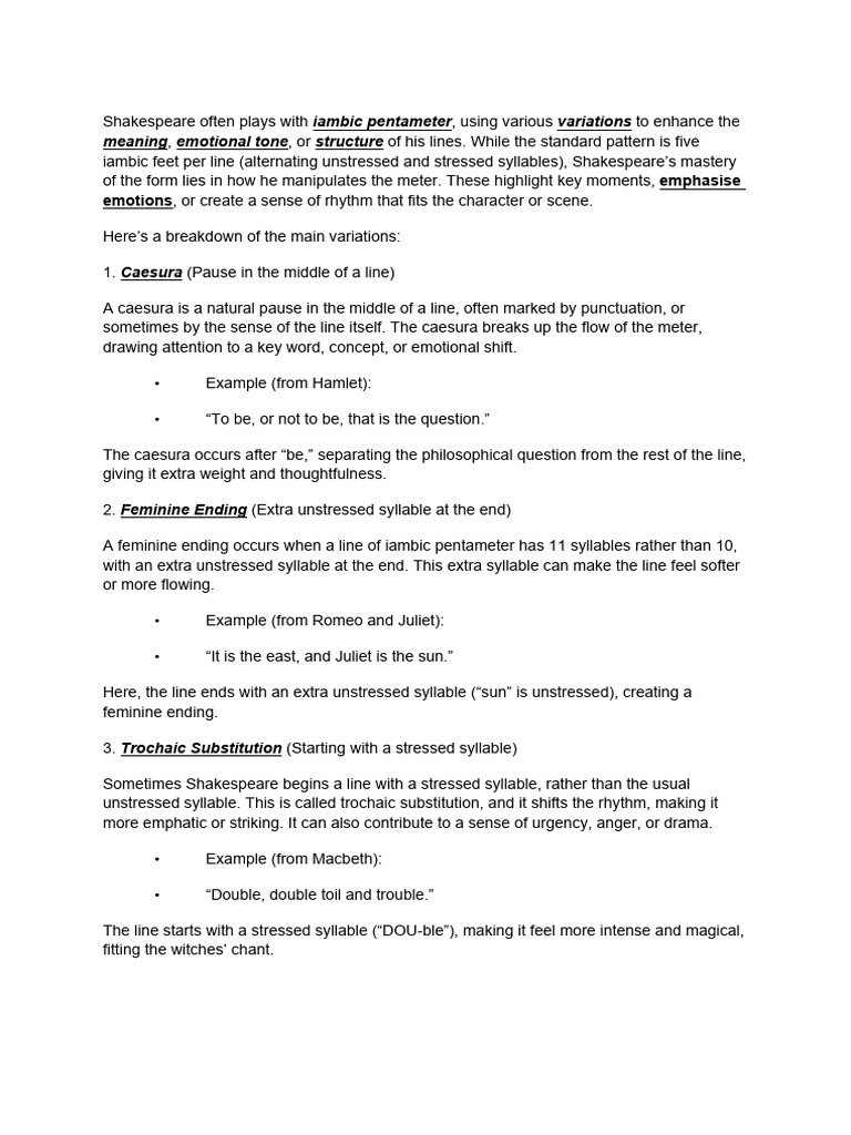 Iambic Pentameter VARIATIONS PDF | PDF | Metre (Poetry) | Phonaesthetics