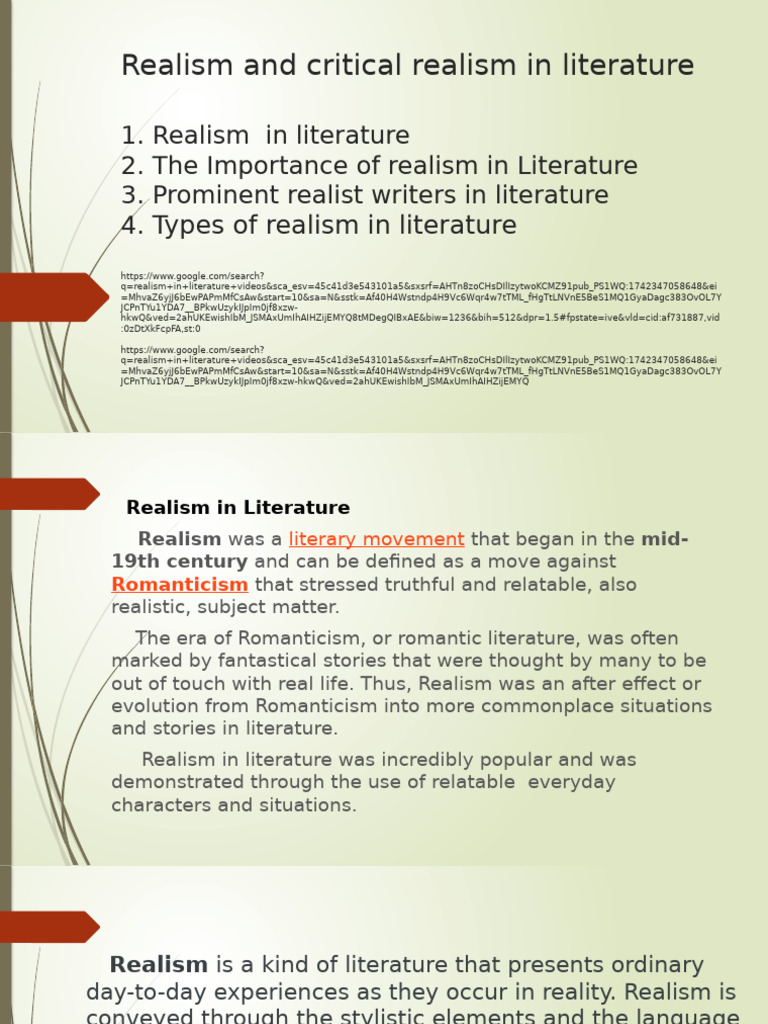 LECTURE 12 Realizm and Critical Realizmin Literature | PDF | Gustave ...