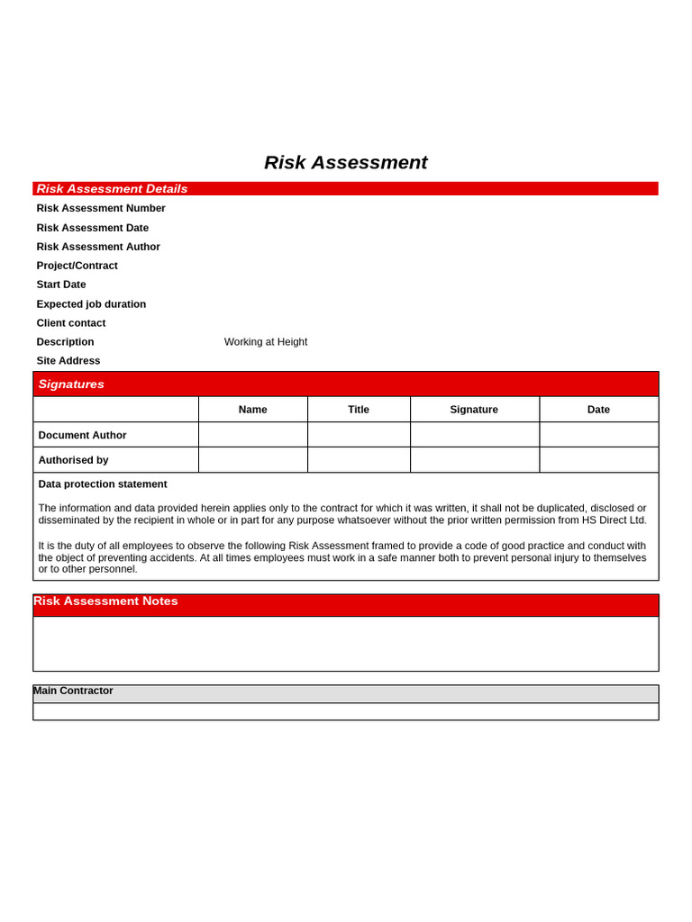 Working at Height Risk Assessment | PDF | Scaffolding | Risk