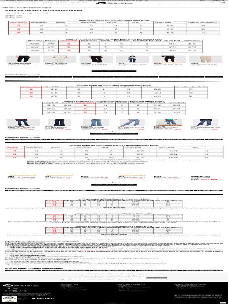 Guia Tallas Pantalones de Mujer Consulta Equivalencia de Tallas Ecool | PDF | Pantalones ...