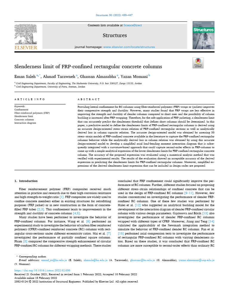 Slenderness Limits of FRP-Confined Columns | PDF | Deformation ...