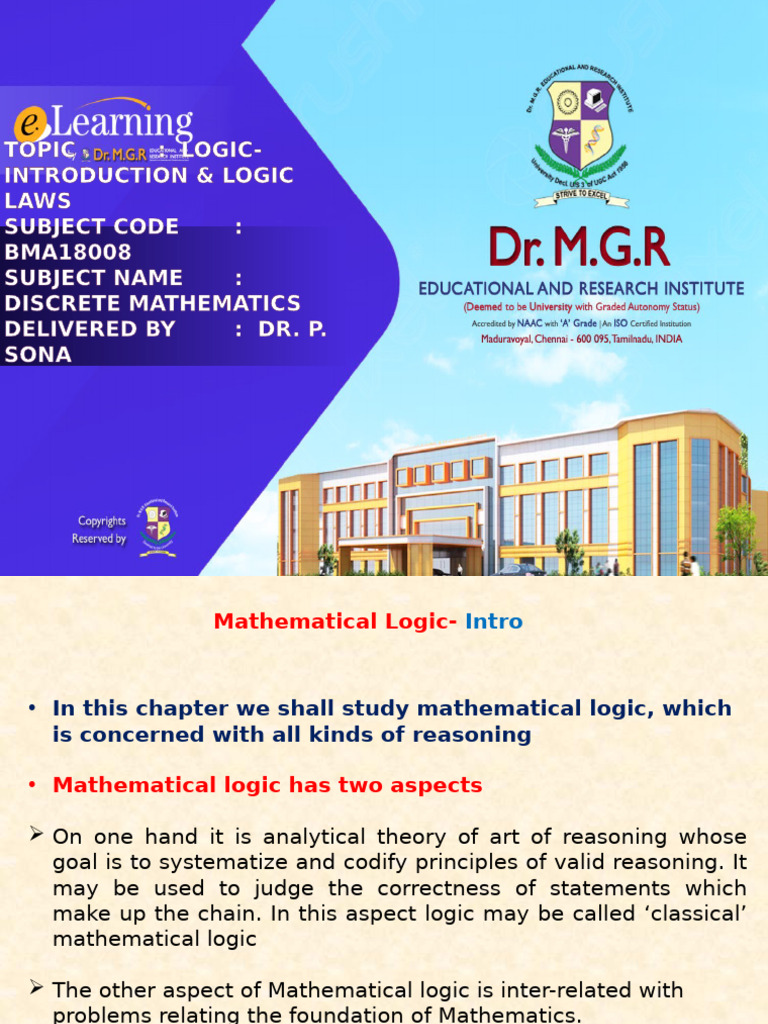 85.Logic Intro Logic Laws Bma18008 Dr.p.sona | PDF | Logic | If And Only If