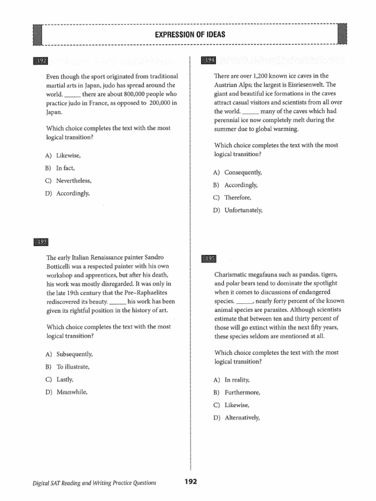 Digital SAT Reading and Writing Practice Questions 2023 Vibrant ...